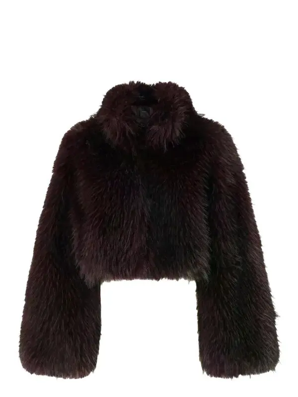 Pinko Cropped Faux Fur Jacket - Brown