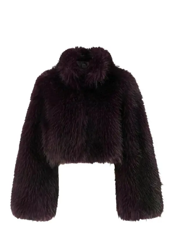 Pinko Cropped Faux Fur Jacket - Brown