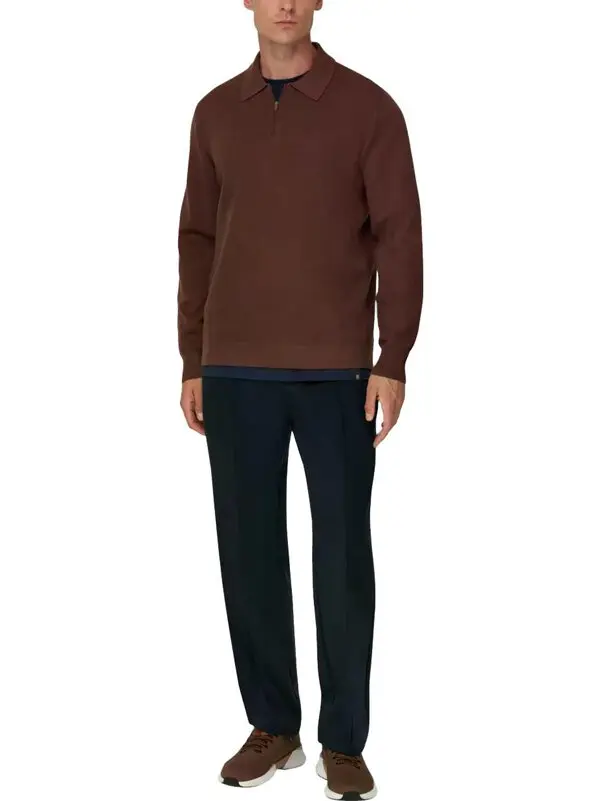 Boggi Milano Knitted Polo Shirt Quarter-zip Wool Blend Wooltech - Brown