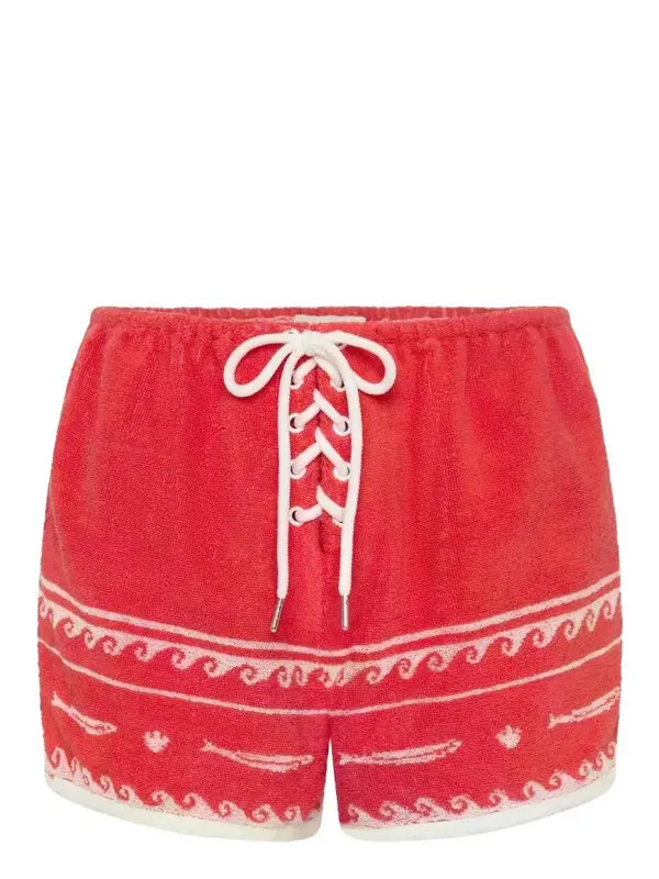 Posse Cody Drawstring Terry Cloth Shorts - Red