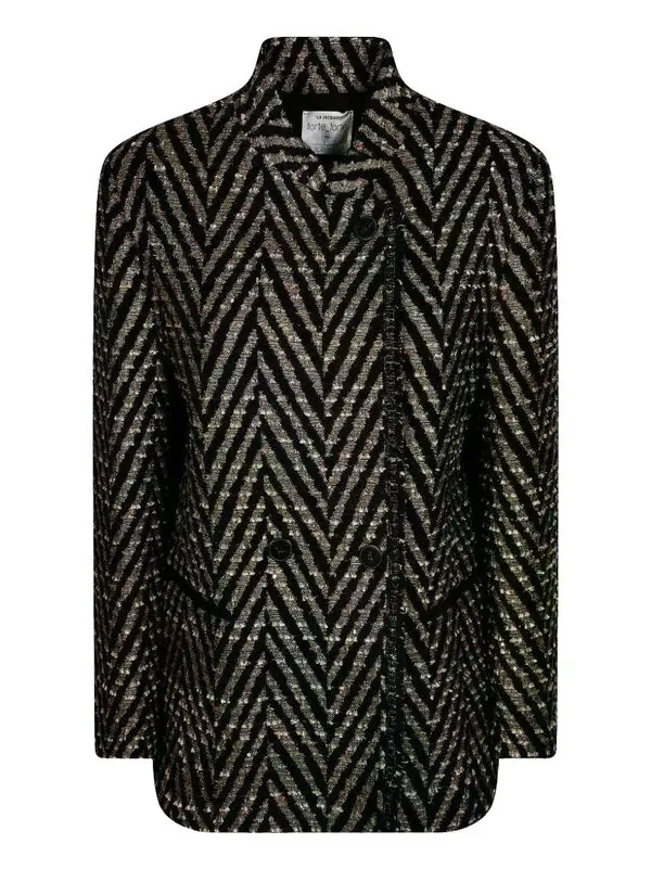FORTE_FORTE Chevron Jacquard High Neck Jacket - Black