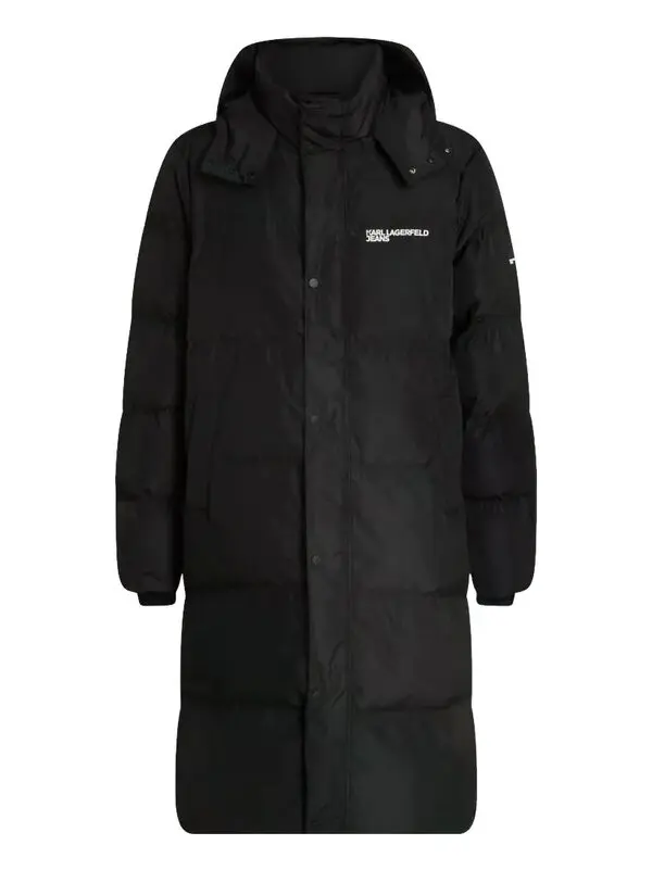 Karl Lagerfeld Long Padded Hooded Coat With Logo Print - Black