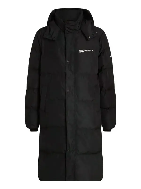 Karl Lagerfeld Long Padded Hooded Coat With Logo Print - Black