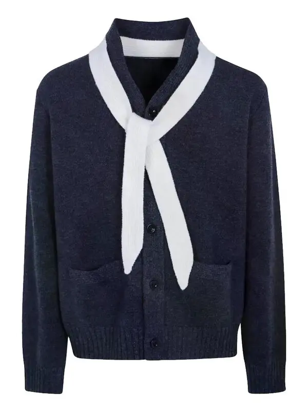 Sacai Wool Cardigan With Scarf Detail - Blue