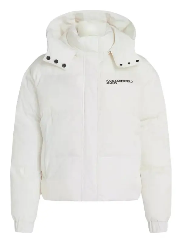 Karl Lagerfeld Padded Hooded Jacket With Logo Print - White