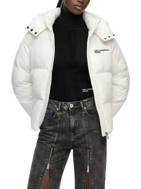 Karl Lagerfeld Padded Hooded Jacket With Logo Print - White