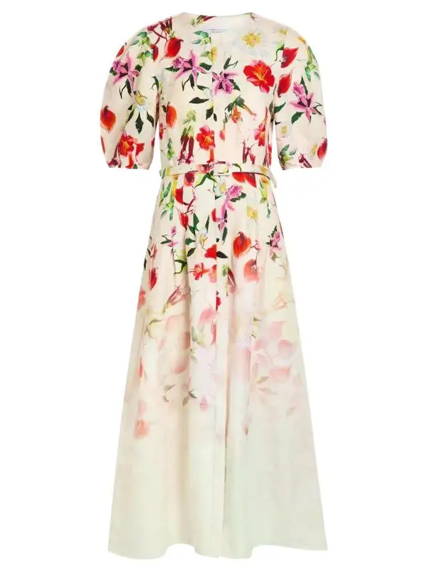 Gabriela Hearst Ignis Floral Print Belted Maxi Shirt Dress - Neutrals