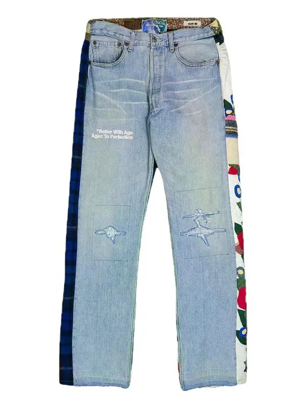 BETTER WITH AGE Esther Mixed Media Patchwork Denim Jeans - Blue