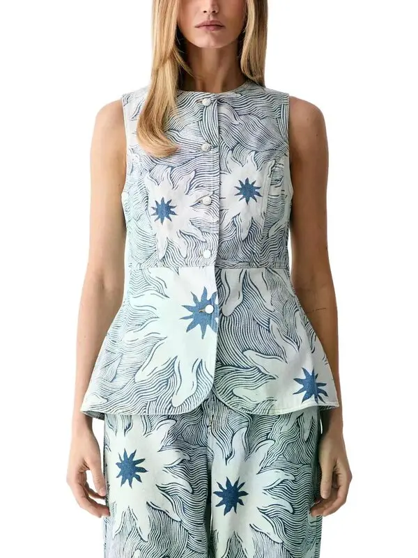 NEVER FULLY DRESSED Sun Print Peplum Waistcoat - White