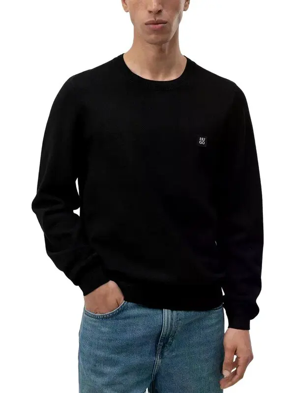 Hugo Setallo Knitted-piqué Sweater With Metallic Stacked-logo - Black