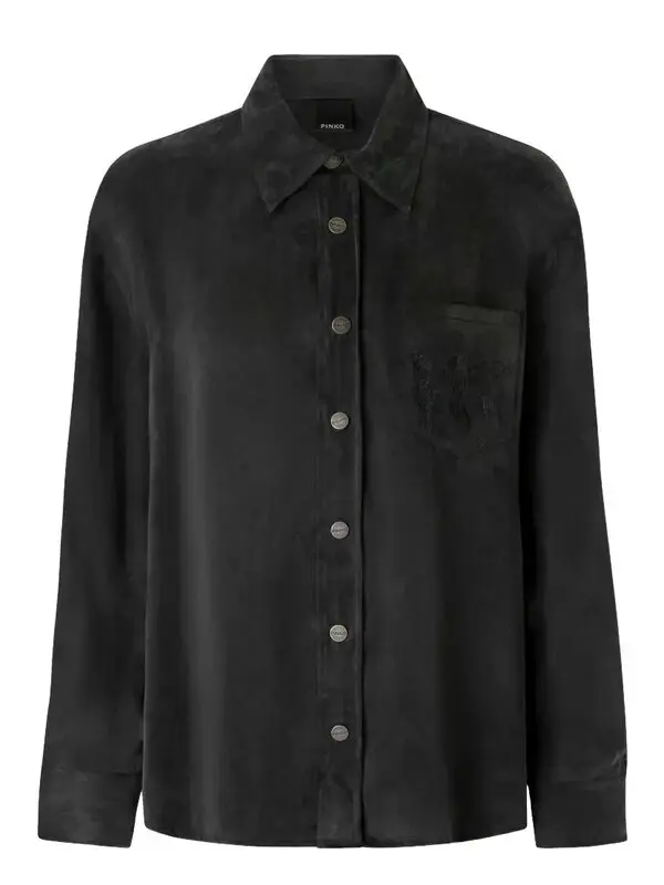 Pinko Peachskin-feel Twill Shirt With Embroidered Pocket - Grey
