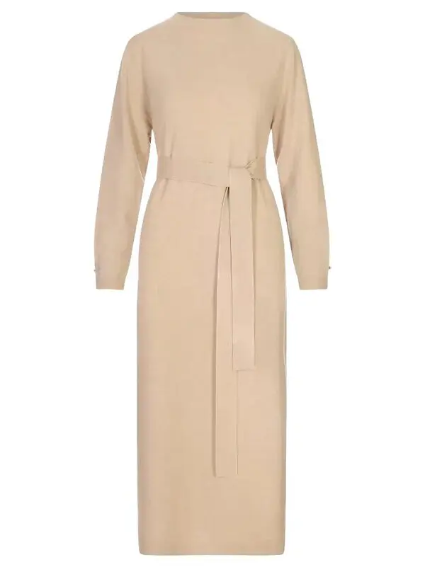 Fabiana Filippi Beige Fine Knit Long Sleeve Belted Dress - Neutrals