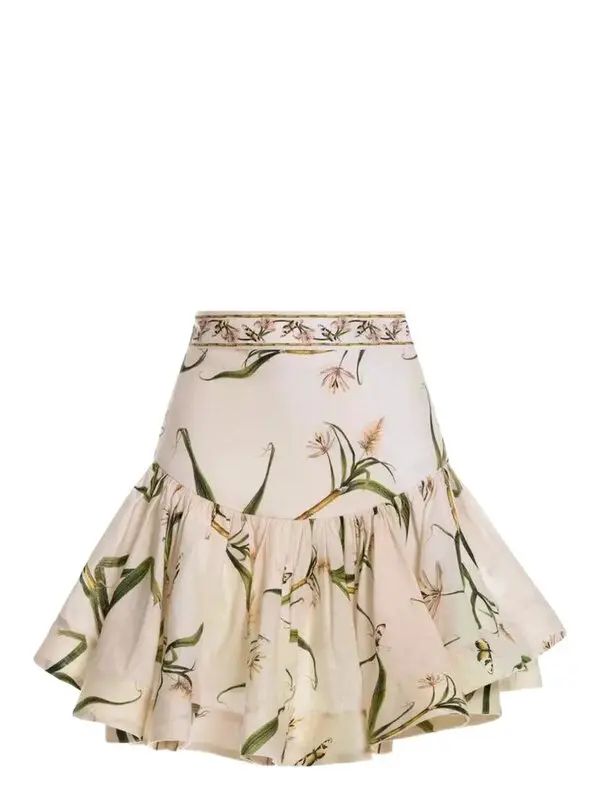 Agua Bendita Jacarina Floral Print Linen Skirt - Neutrals