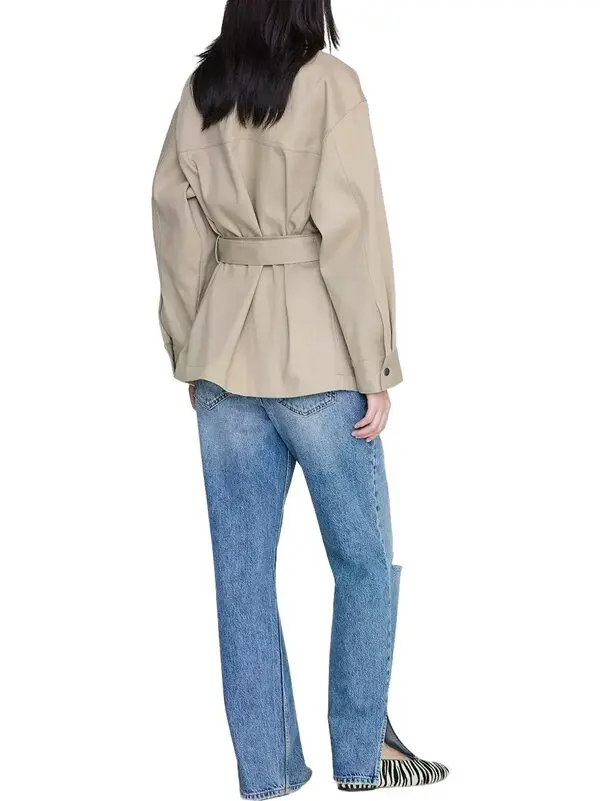 ANINE BING Odin Jacket With Stand Collar And Belted Waist - Neutrals