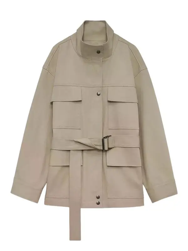 ANINE BING Odin Jacket With Stand Collar And Belted Waist - Neutrals