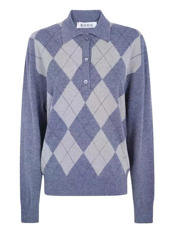 RÓHE Argyle Knit Wool Sweater - Blue