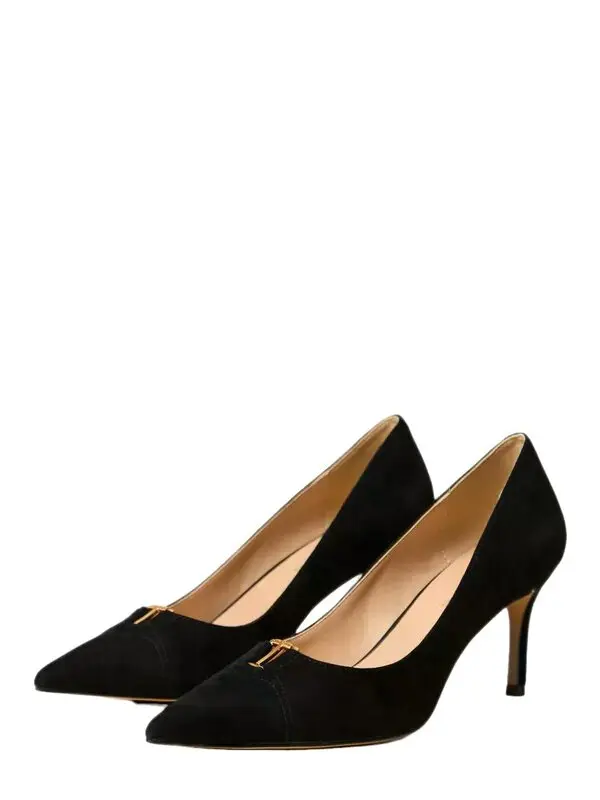 TWINSET Suede Court Shoes With Logo Detail - Black