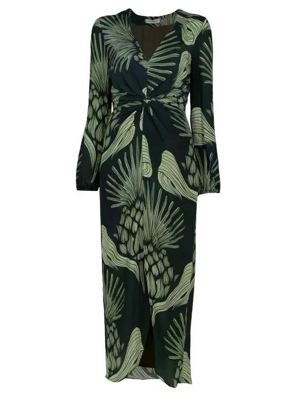 ANDRES OTALORA Nia Serena Twist-detail Leaf-print Midi Dress - Green