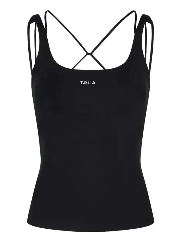 TALA Logo-print Crossover Strap Top - Black