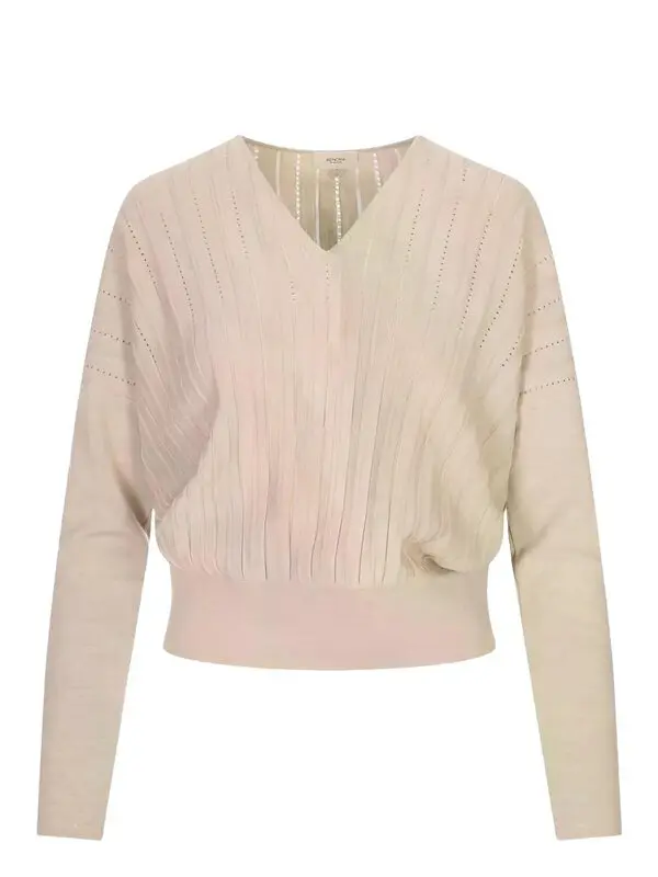 Agnona Pointelle Knit V-neck Jumper - Neutrals