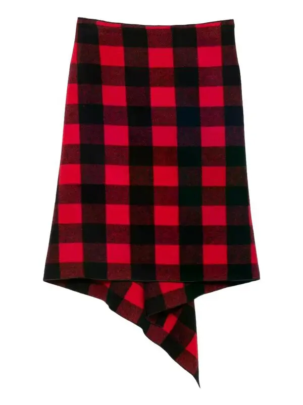N°21 Checkered Ruffled Midi Skirt - Red