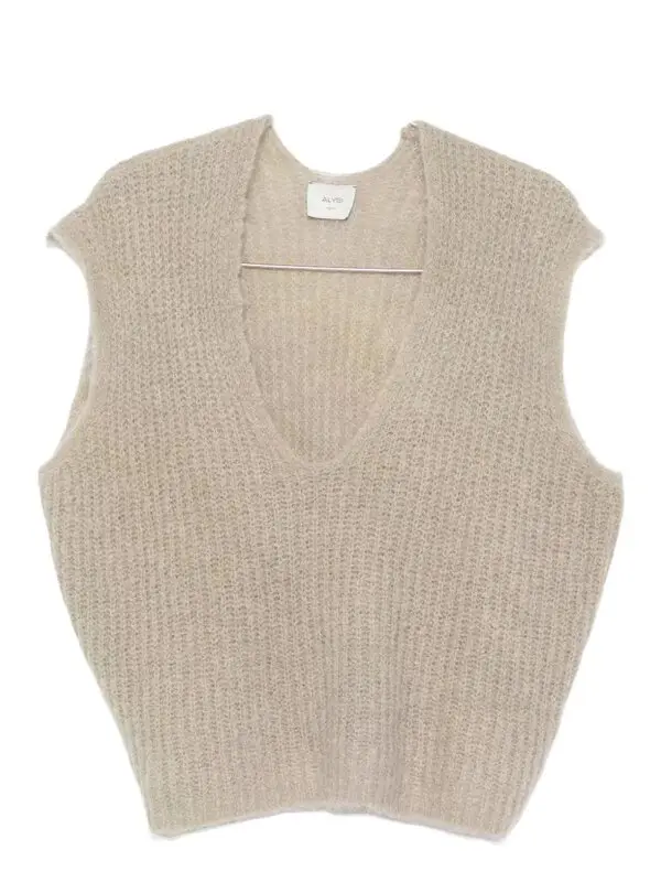 ALYSI Ribbed Knit V-neck Sweater Vest - Neutrals
