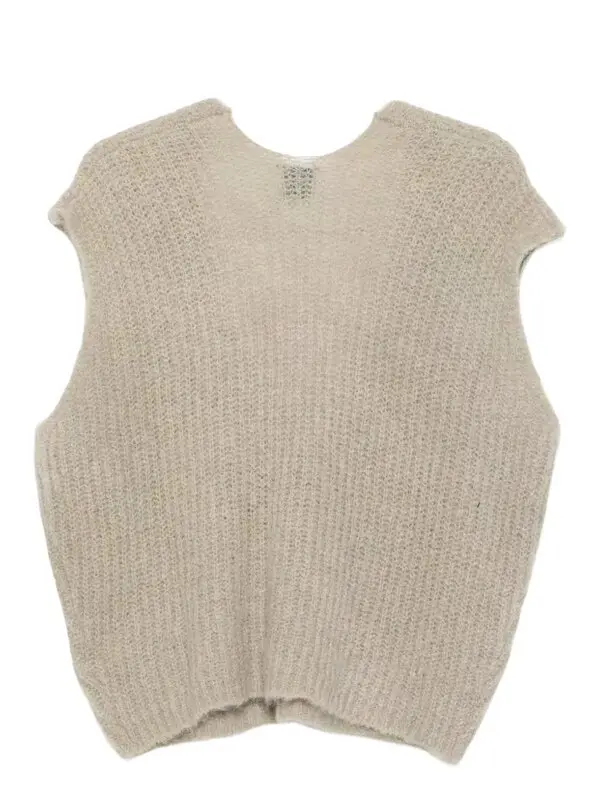 ALYSI Ribbed Knit V-neck Sweater Vest - Neutrals