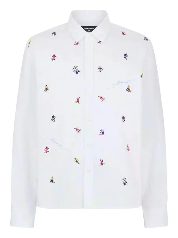 Dsquared2 Skier-embroidered Cotton Shirt - White