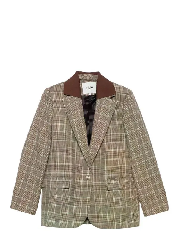 Maje Checked Blazer With Removable Collar - Brown