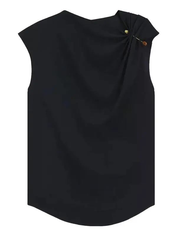 BOSS Sleeveless Blouse With Draped Detail - Blue