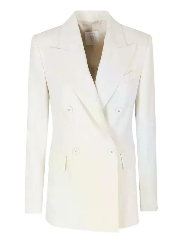 Eleventy Double-breasted Chevron-weave Blazer - Neutrals