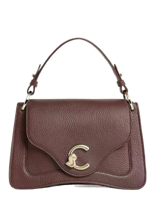 COCCINELLE Grained Leather Shoulder Bag With Gold-tone Logo Plaque - Red