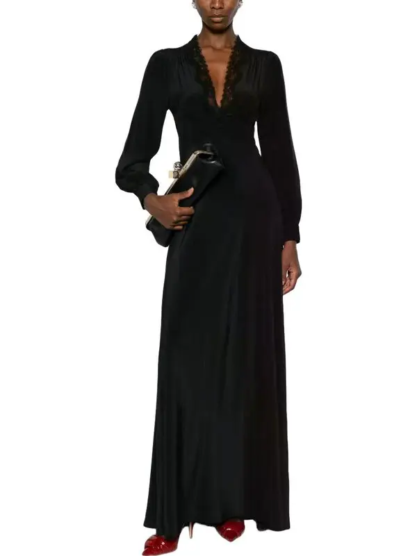 Rixo Lace Trim Long Sleeve Maxi Dress - Black