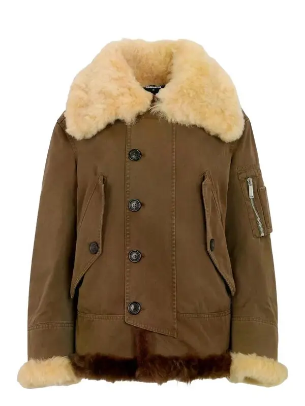 Dsquared2 Utility Faux Fur Trimmed Military Jacket - Brown