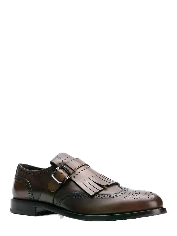 TOD'S Fringed Buckled Monk Strap Shoes - Brown