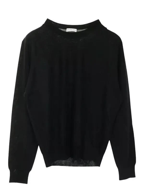 Balenciaga Logo-intarsia Crew Neck Long Sleeve Sweater - Black