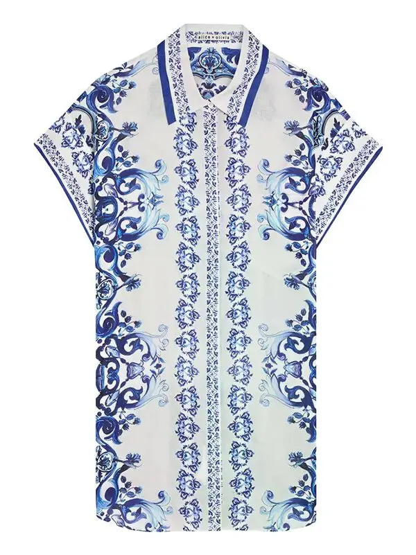 Alice + Olivia Floral Print Linen Shirt - White