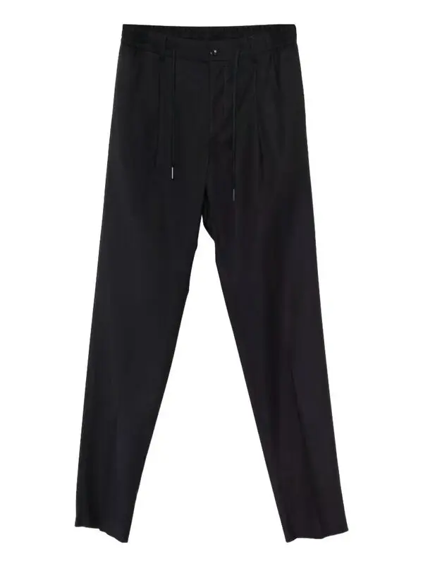 Tagliatore Dark Drawstring Waistband Pleated Trousers - Blue