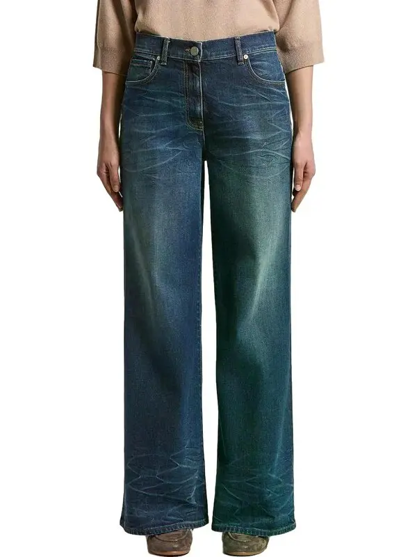 Peserico Whiskered Wide-leg Jeans - Blue