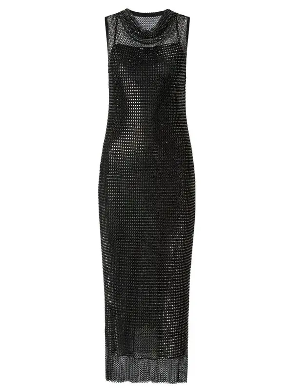 Pinko Crystal-embellished Mesh-knit Midi Dress - Black