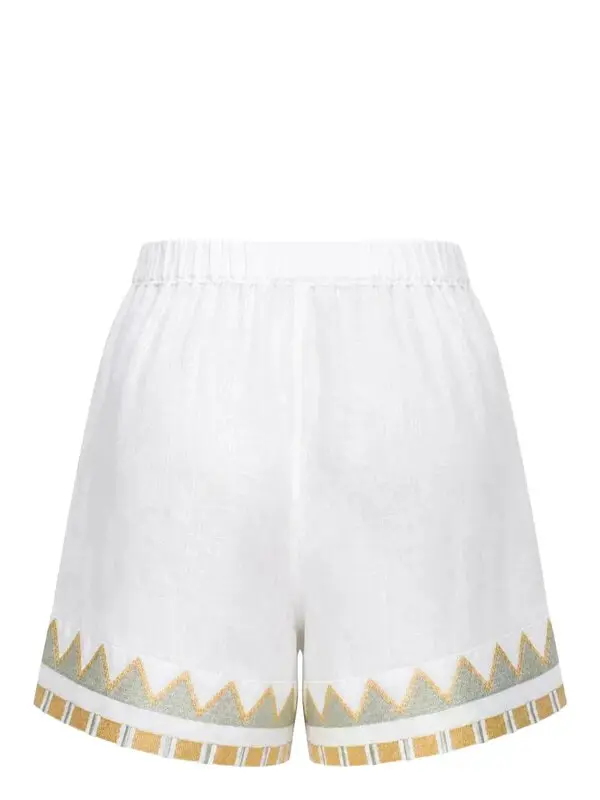 Greek Archaic Kori Linen Embroidered Shorts - White