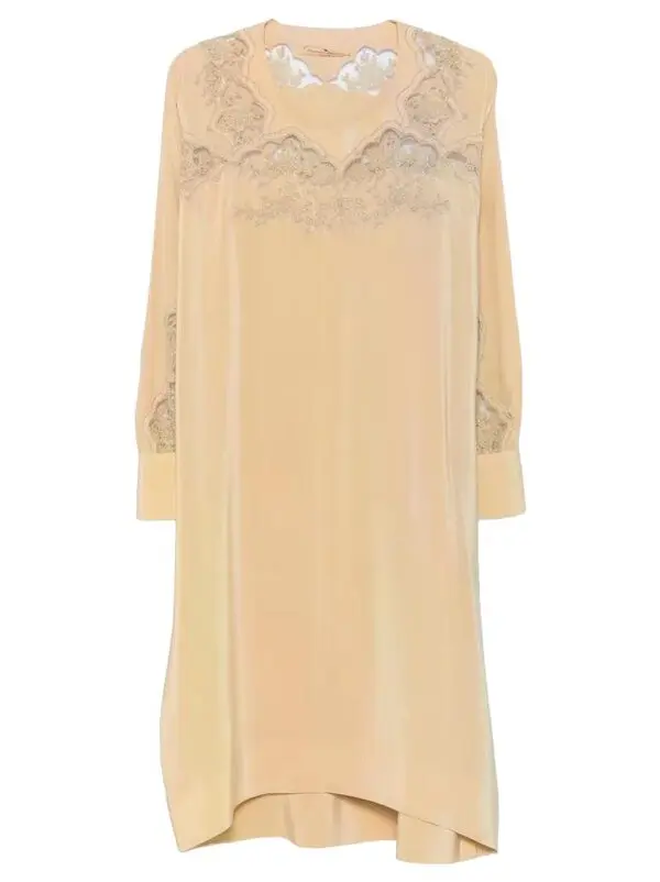 Ermanno Scervino Silk Mini Dress With Lace Trim - Neutrals