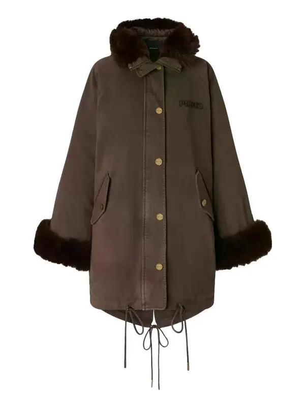 Pinko Faux-fur Trim Hooded Coat - Brown