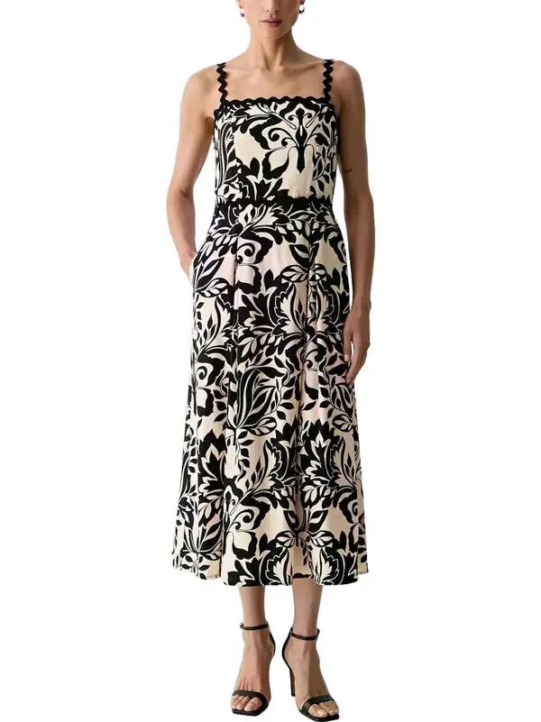 MORGAN Baroque Print Midi Dress - Black
