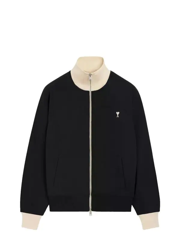 AMI Paris Zipped Cotton Sweatshirt With De Coeur - Black