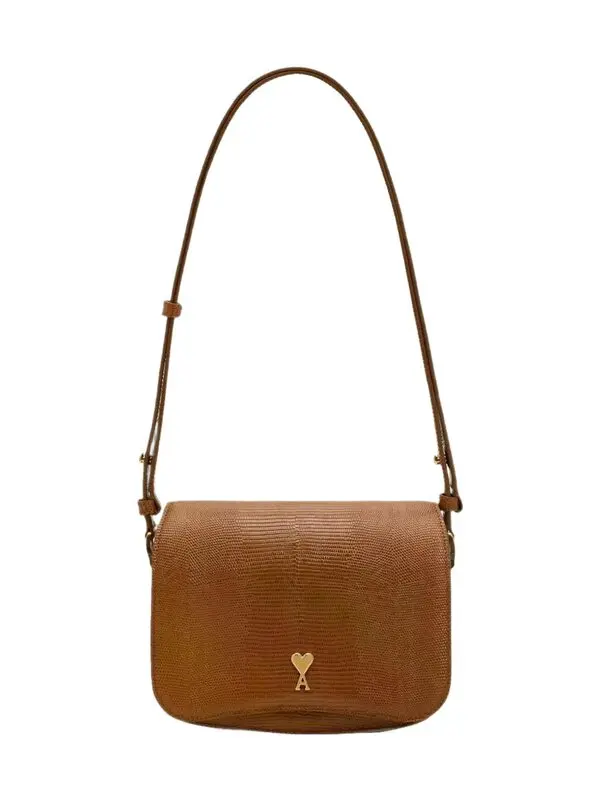 AMI Paris Lizard Embossed Leather Bag - Brown