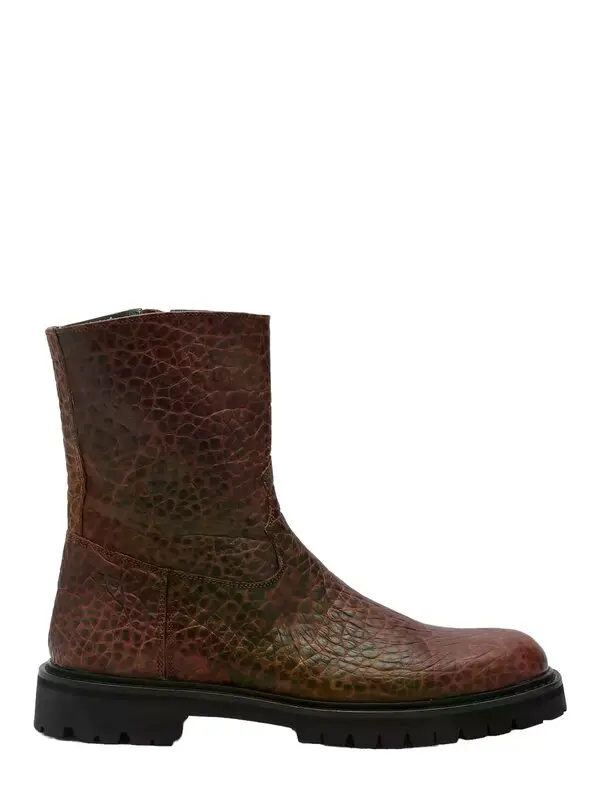 VINNY'S Croc-embossed Leather Boots - Brown