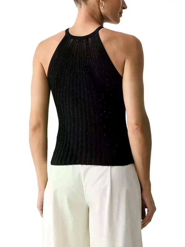 Guess Rhinestone Embellished Ribbed Halter Neck Top - Black
