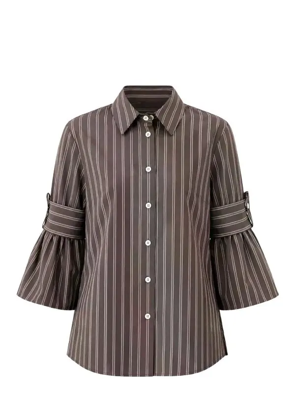 ODEEH Striped Flared-sleeve Shirt - Brown
