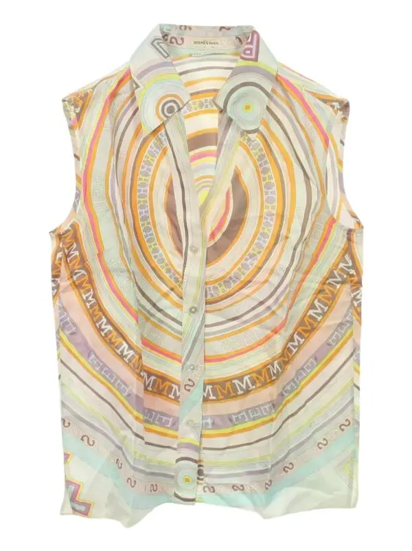Hermès Silk Sleeveless Graphic Print Blouse - White
